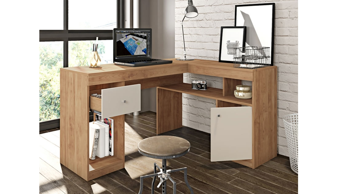 Escritorio Nilo | Bi Color Roble Claro / Blanco Antiguo- El Bosque Muebles